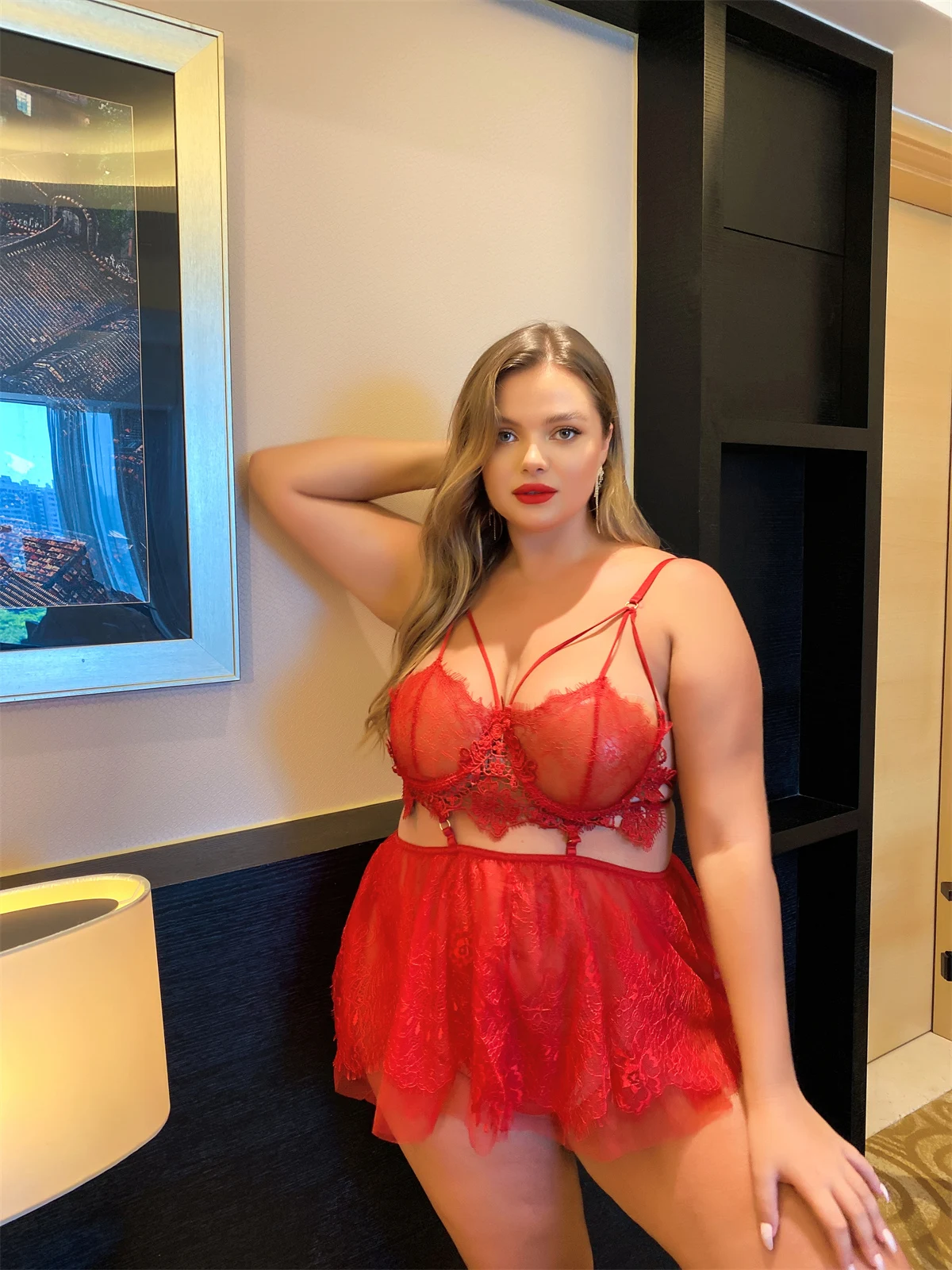 Curvy Plus Plus Size Lingerie For Women Black Sexy Mesh Lace Babydoll Lingerie Set - Buy Very ...