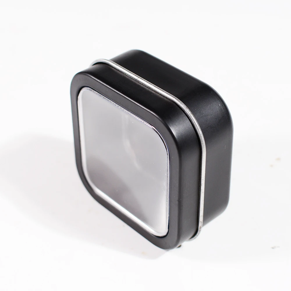 Custom Printed Square Small Black Metal Tin Box Portable Storage ...