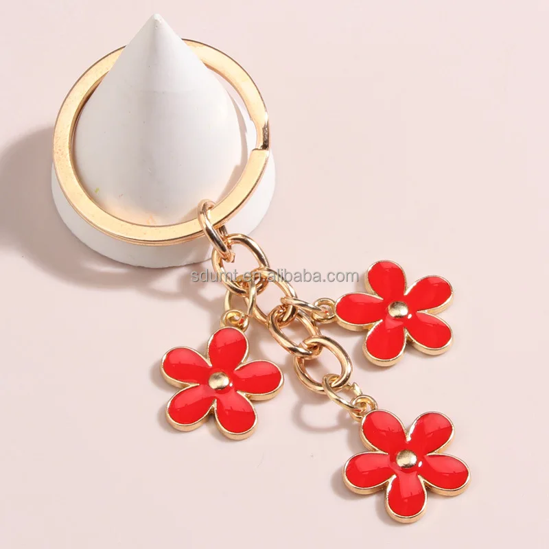 Cute Enamel Keychain Colorful Sakura Flower Key Ring Sweet Key Chains ...
