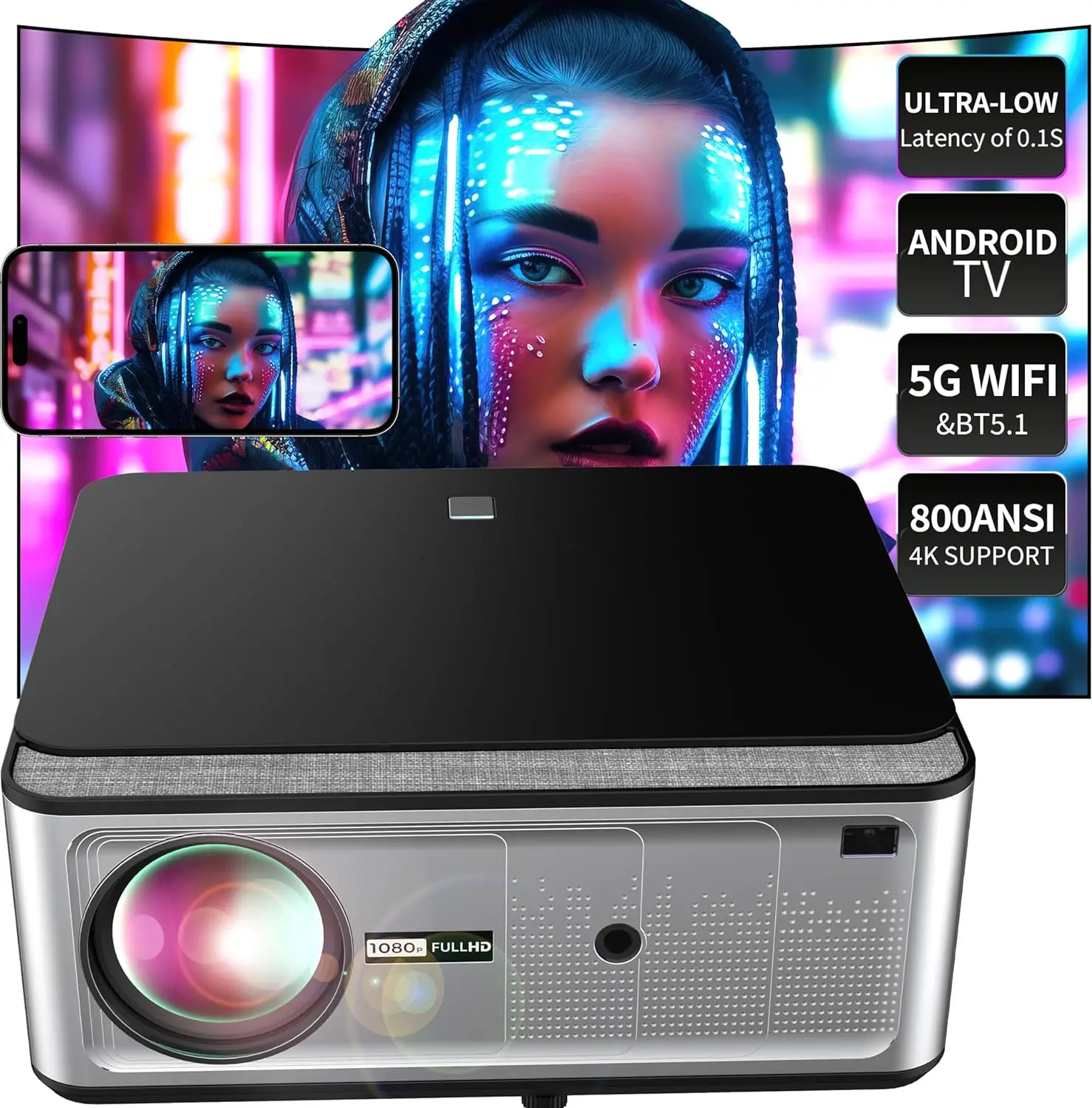2024 Upgrade 4k Projector Motorized Focus Native 1080p 800 Ansi Home ...