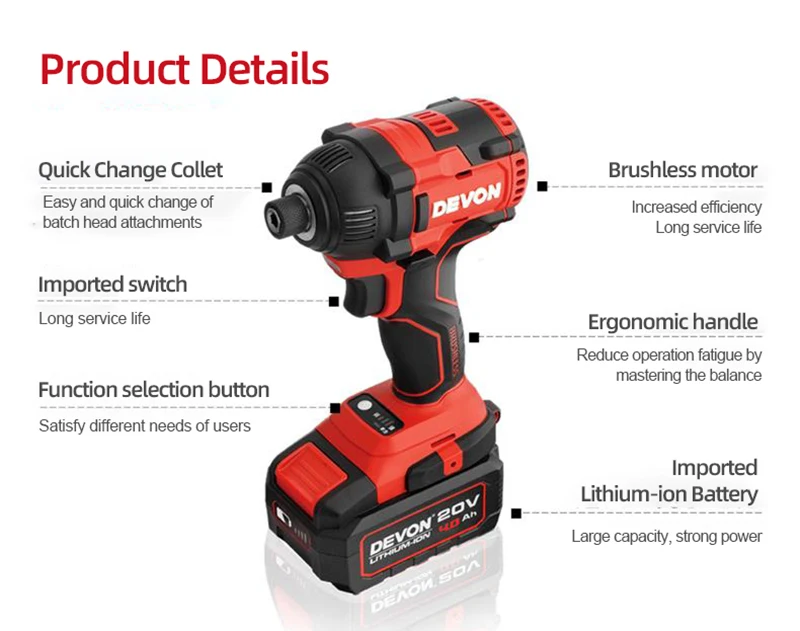 DEVON 20V Impact Driver - Powerful, Brushless, and Versatile