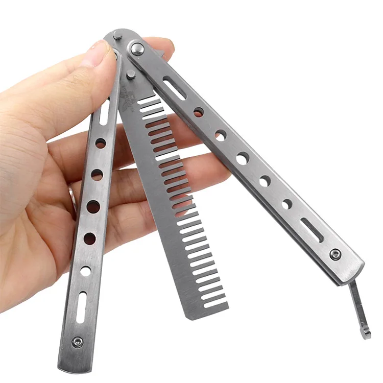Butterfly Knife Comb Foldable Comb Stainless Steel Practice Training ...