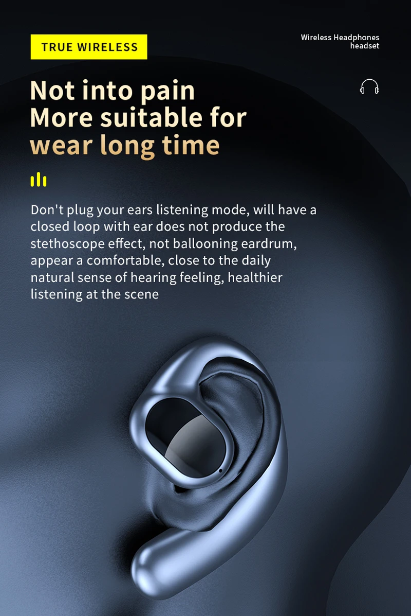 New Tws Earbuds Gt01 Bone Conduction Ear Hook Led Display Headset Hd ...