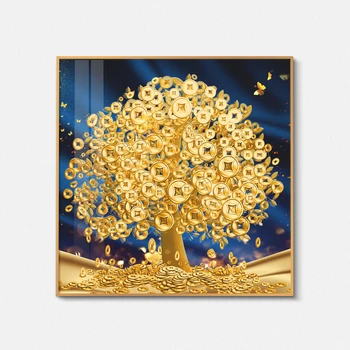 Modern Art Deco Money Gold Tree Picture Acrylic Glass Wall Art Painting ...