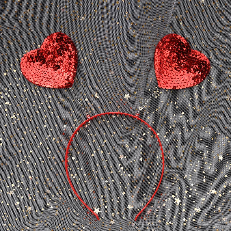 Red Sequin Heart Headband Love Shaped Head Boppers Party Hair ...
