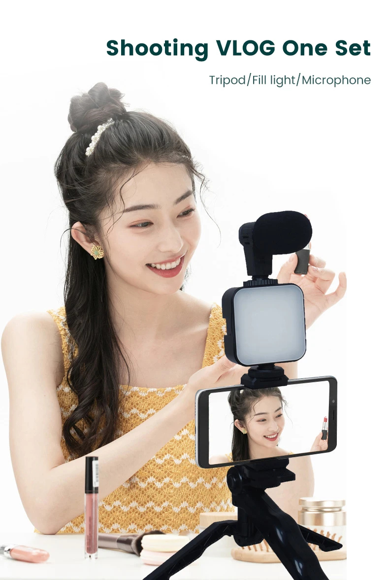 Shotgun Microphone AY-49 Tripod Vlogging Kit for Ios & Android