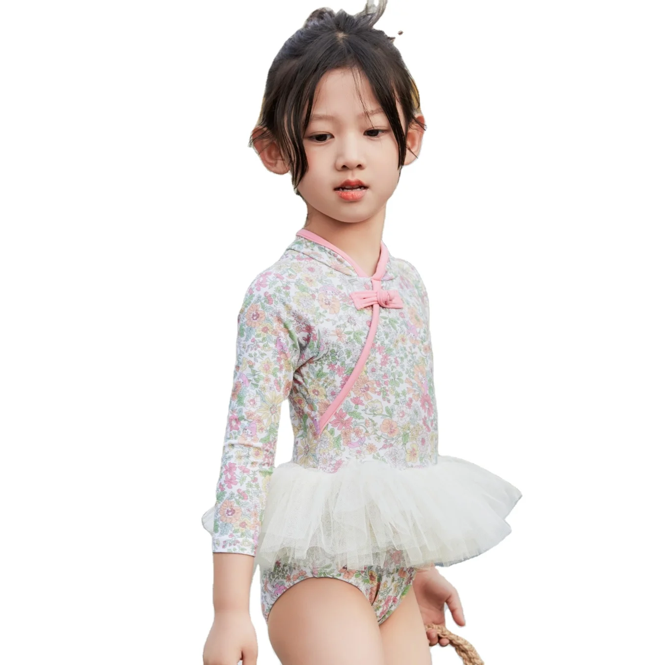 Uv Protection Young Girls Swimwear Lace Patchwork Swimdress Swimsuit ...