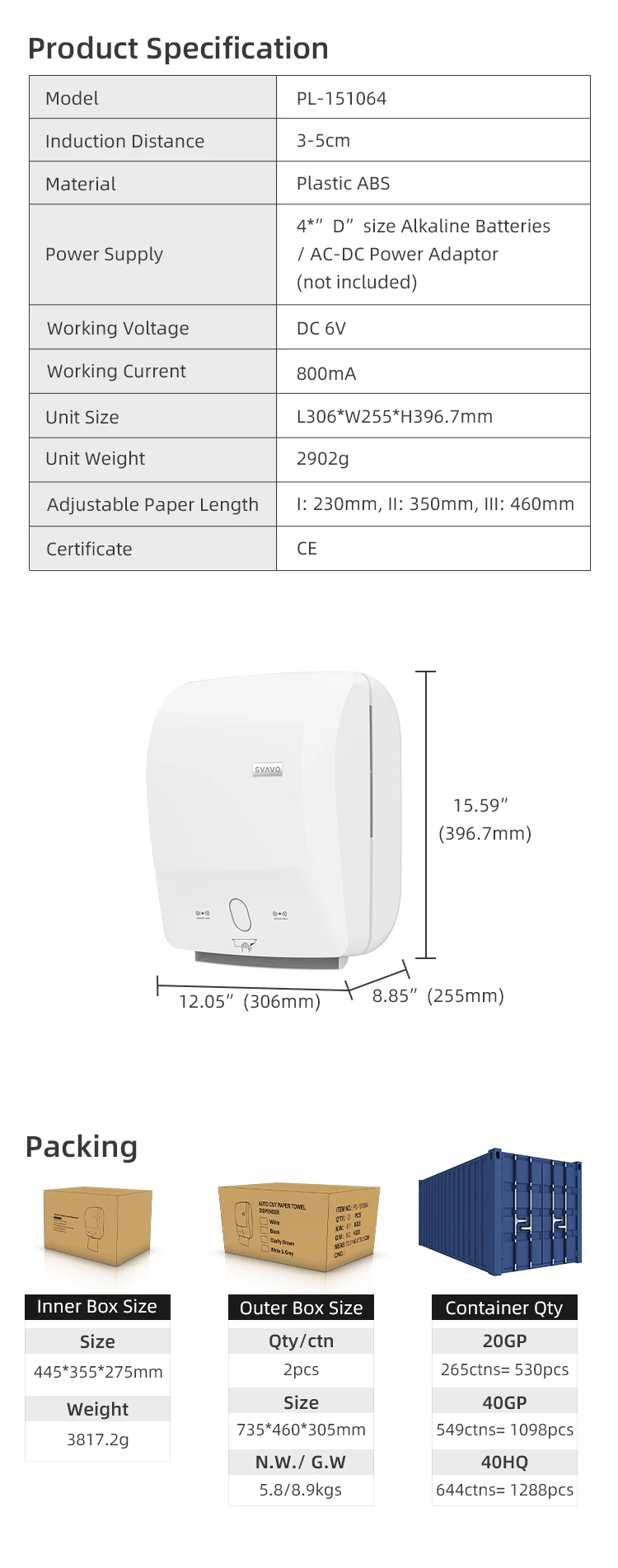 Hotel Bathroom Wall Mount Automatic Sensor Toilet Paper Dispenser