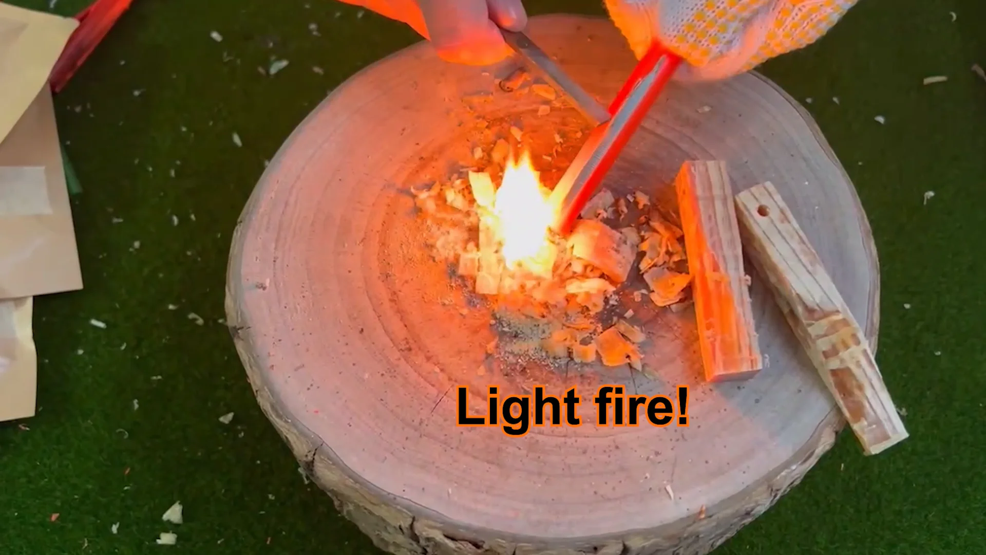 Camping Tool Handmade Fat Wood Handle Flint Fire Starter Sparking ...