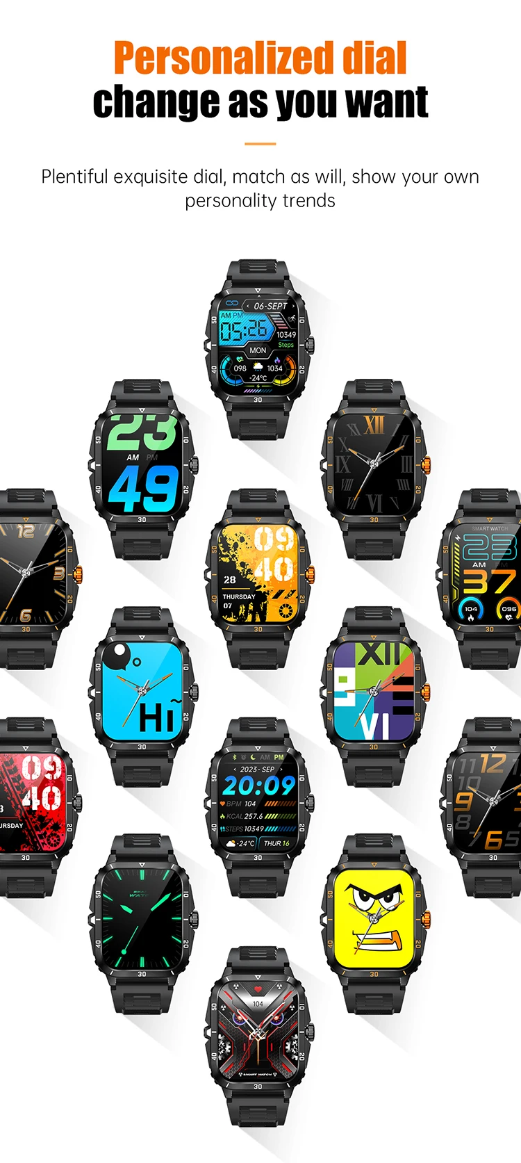 2025 New KT71 Rugged Smart Watch - 3ATM Waterproof & Fit Men