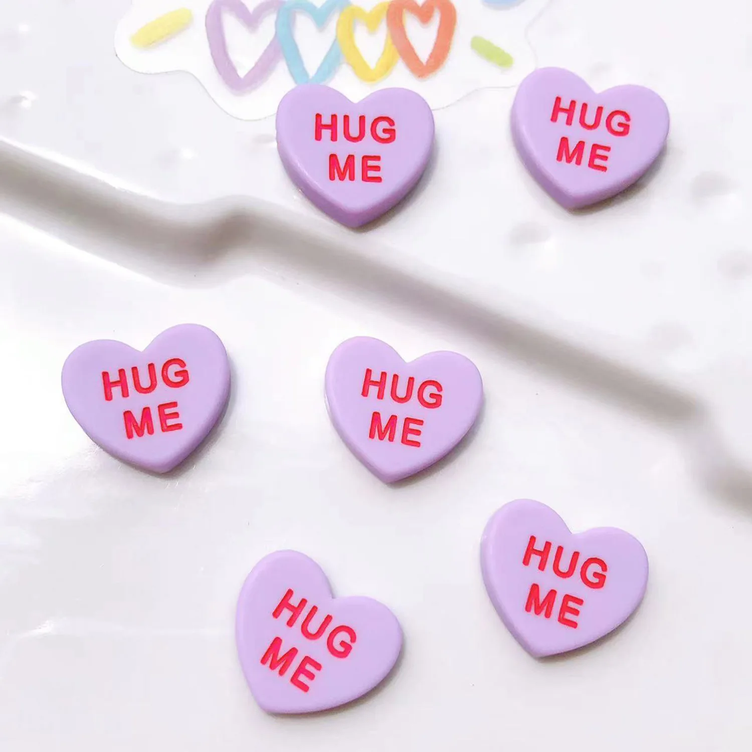 Cartoon Kawaii Love Heart Hugme Resin Charms Flatback Letter Cabochon ...
