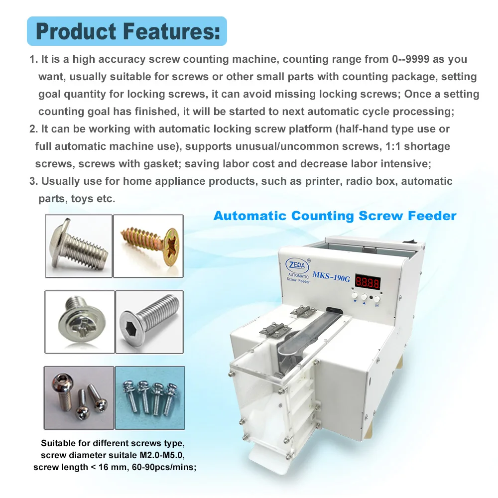 ZEDA MKS190G - Efficient Screw Counting and Feeding Machine