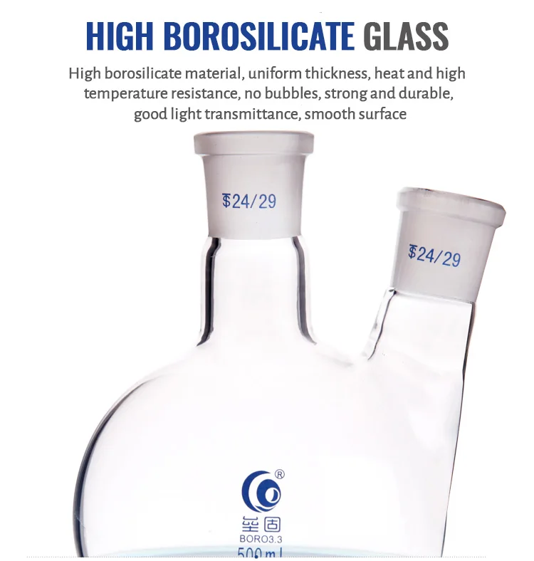 Lab Oblique Two Mouth Round Bottom Wry Two Neck Reaction Flask 25/100 ...