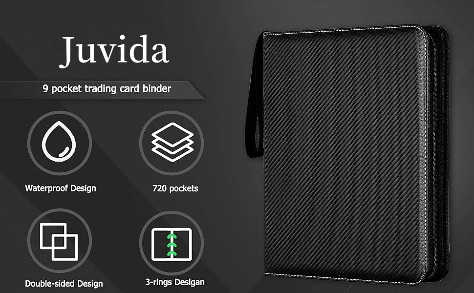 9-Pocket Card Binder Premium Zip Collection Binder Dual-Sided PU Album ...