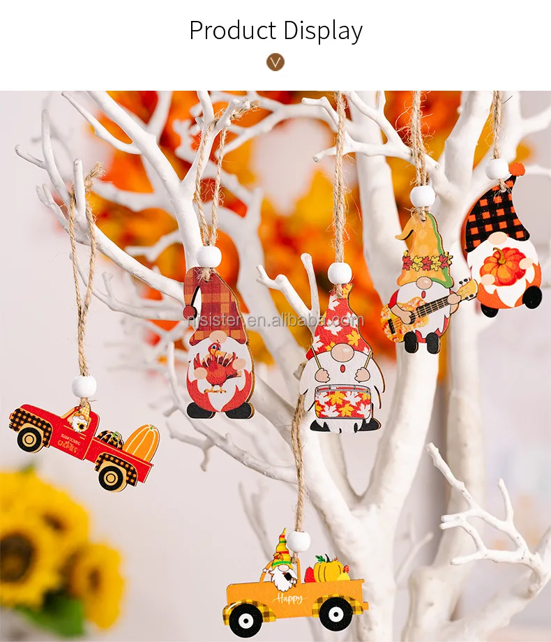 Thanksgiving Day Decoration Wooden Truck Pendant Linen Rope Dwarf With ...