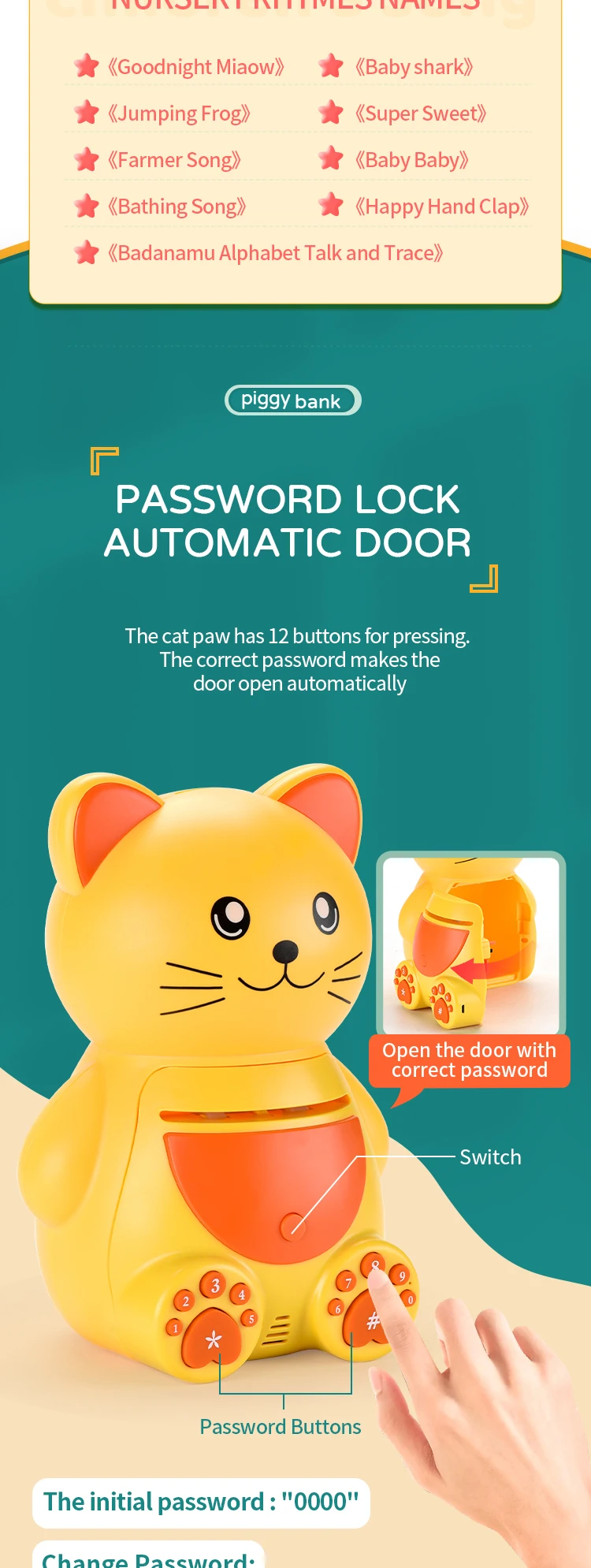 Electric Cartoon Password Money Box for Kids - Fun & Safe