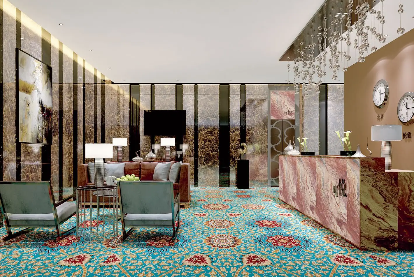 Walton Hotel Lobby 3d Printed Carpet Dirt Resistant Large Area Entire ...