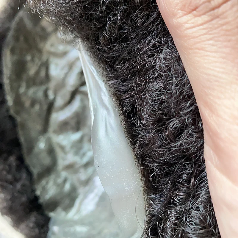PU Afro Kinky Curly Silicone Toupee Men V-Loop Kontes