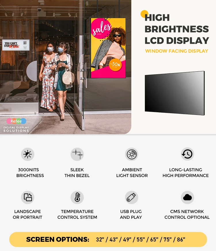 3000 Nit High Brightness Digital Signage LCD Display - 55" to 86 ...