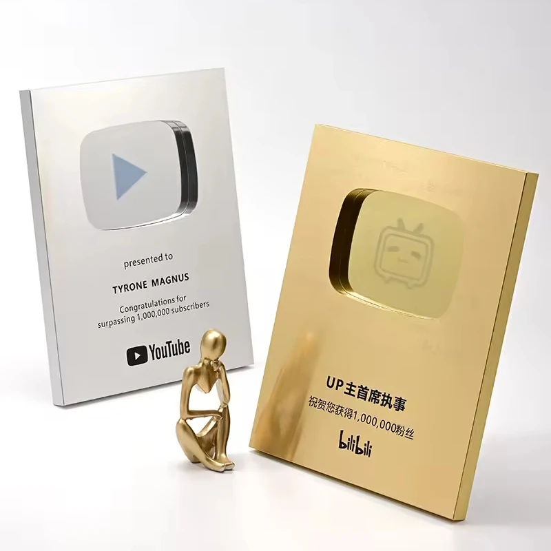 Custom Brand Logo Metal YouTube Plaque Award Support Design Trophy and ...