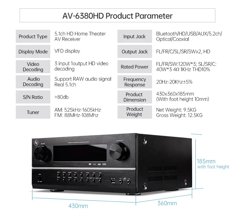 Home Theater Av Power Amplifier Receiver Built-in Raw 5.1 Decoding ...