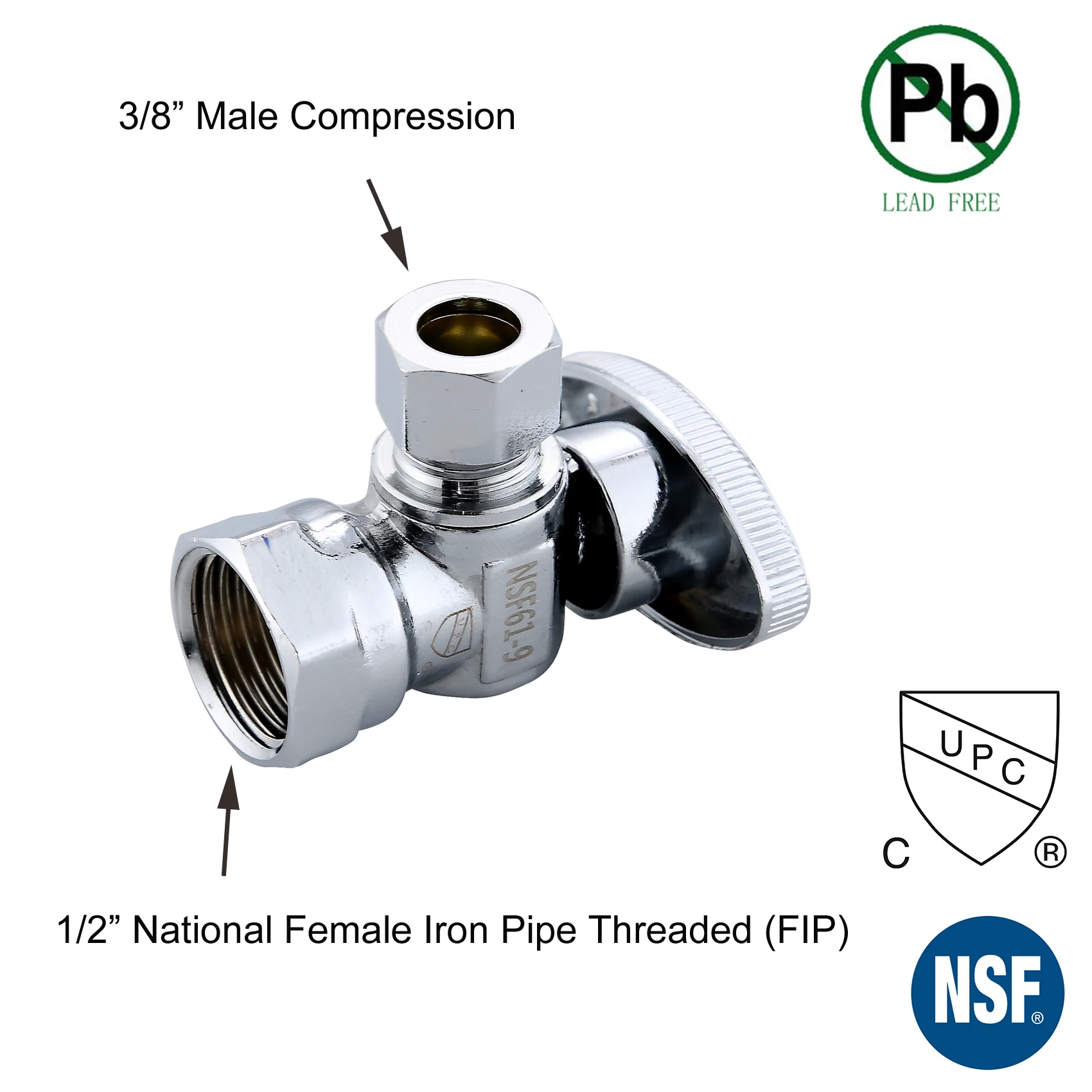 Angle Stop Shut off Valve 1/4 Turn 1/2 Inch FIP Inlet X 3/8 Inch OD ...
