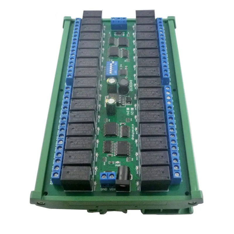 R421C32 DC12V 24V 32通道Modbus RTU RS485总线继电器模块UART串行端口板，用于可编程控制器发光二极管家庭 ...