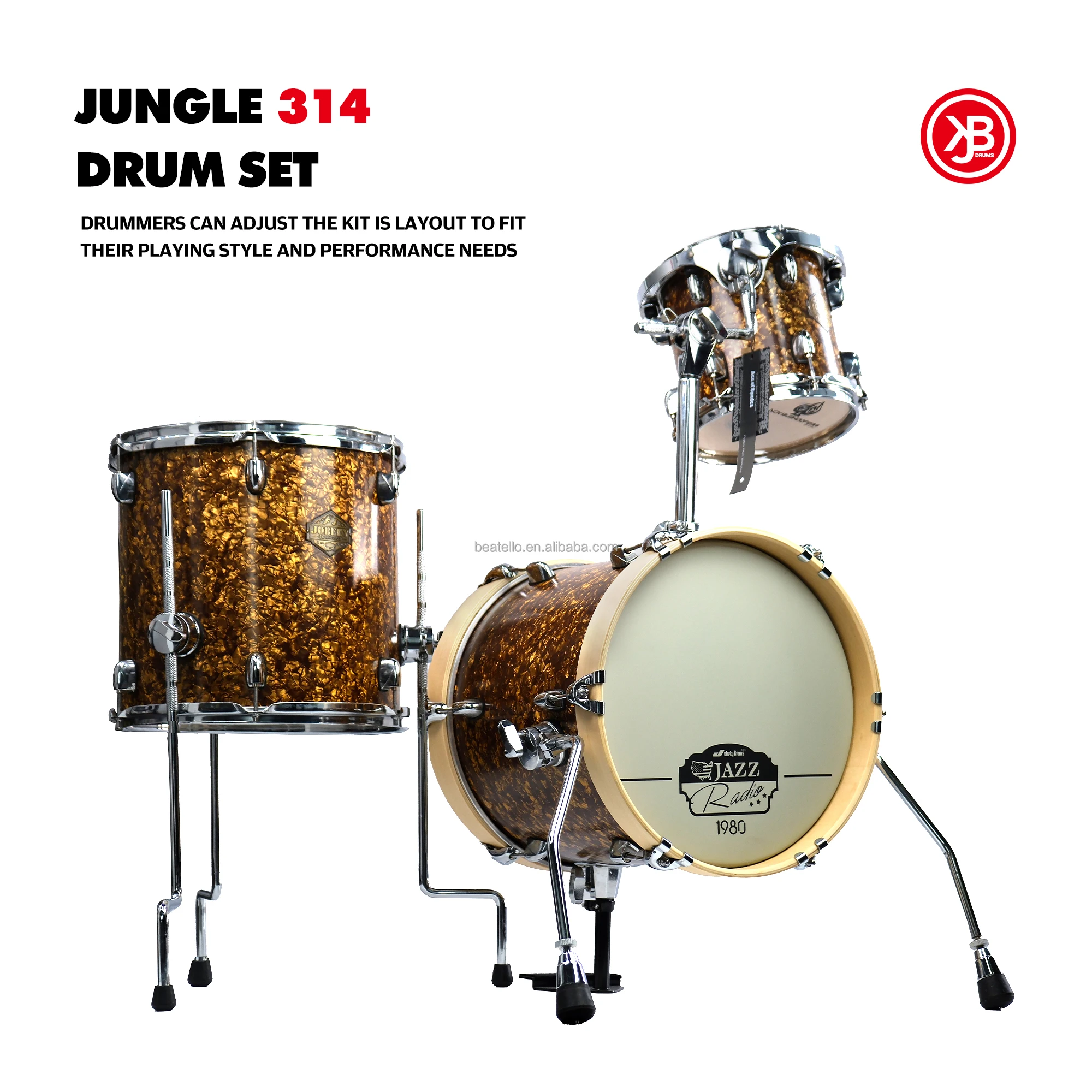 JBK Jungle Drums Portable Drum Set for Beginners - 3-Piece Percussion OEM