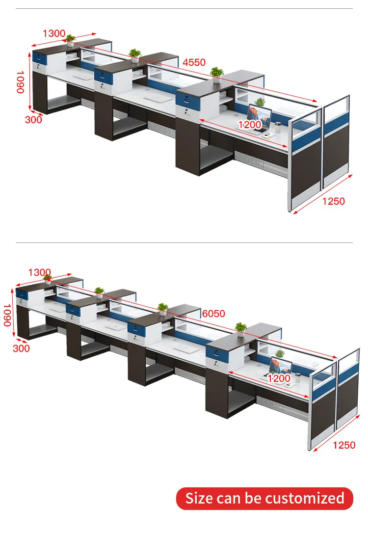 Office Desk 010A - Modern Cubicles for 6 Seat Workstations