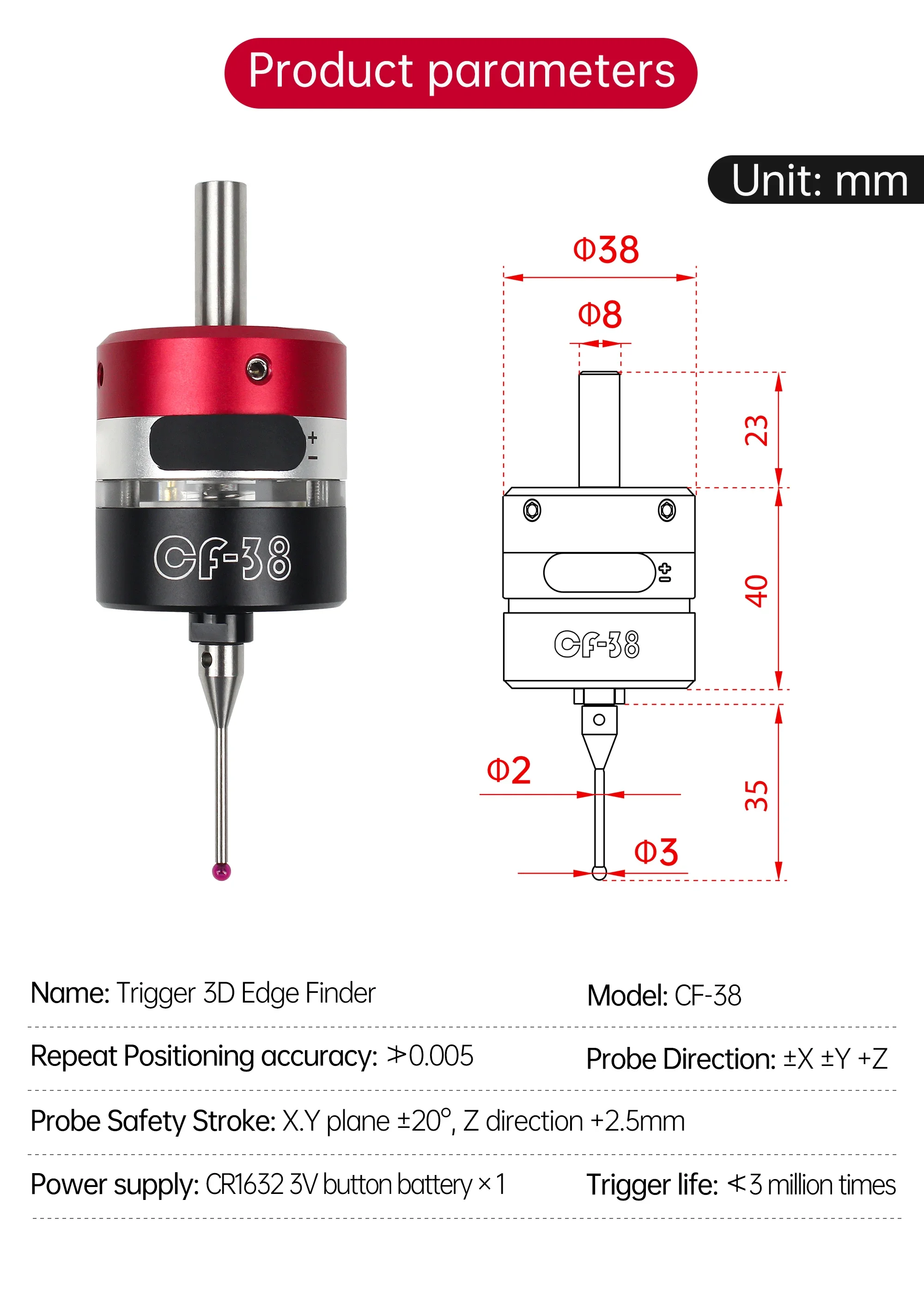 TEBAK 3D Edge Finder for CNC Milling Precision and Efficiency