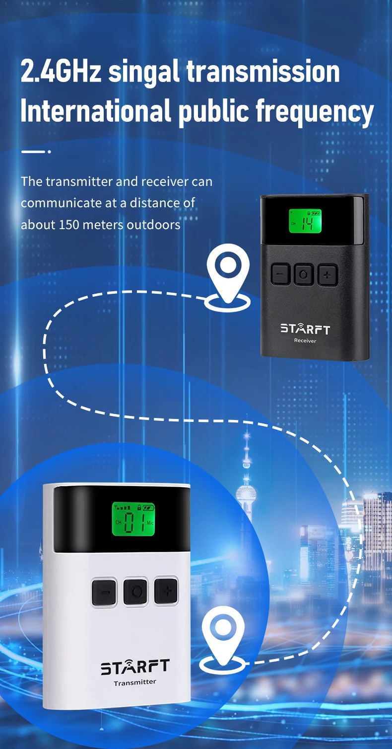 Starft F50 Wireless Simultaneous Interpretation System Walkie Talkie 2.4ghz Portable Tour Guide ...