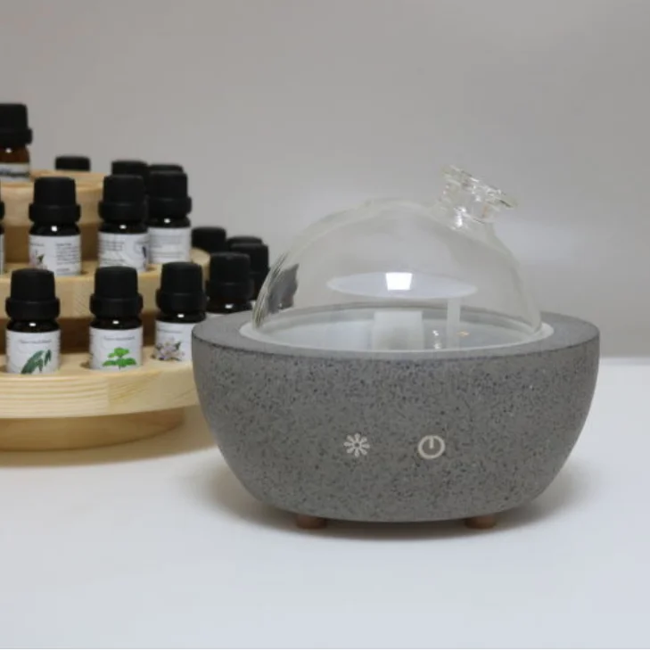 Natural Wood Glass Dome White Speckled Concrete Diffuser Essential Oil ...