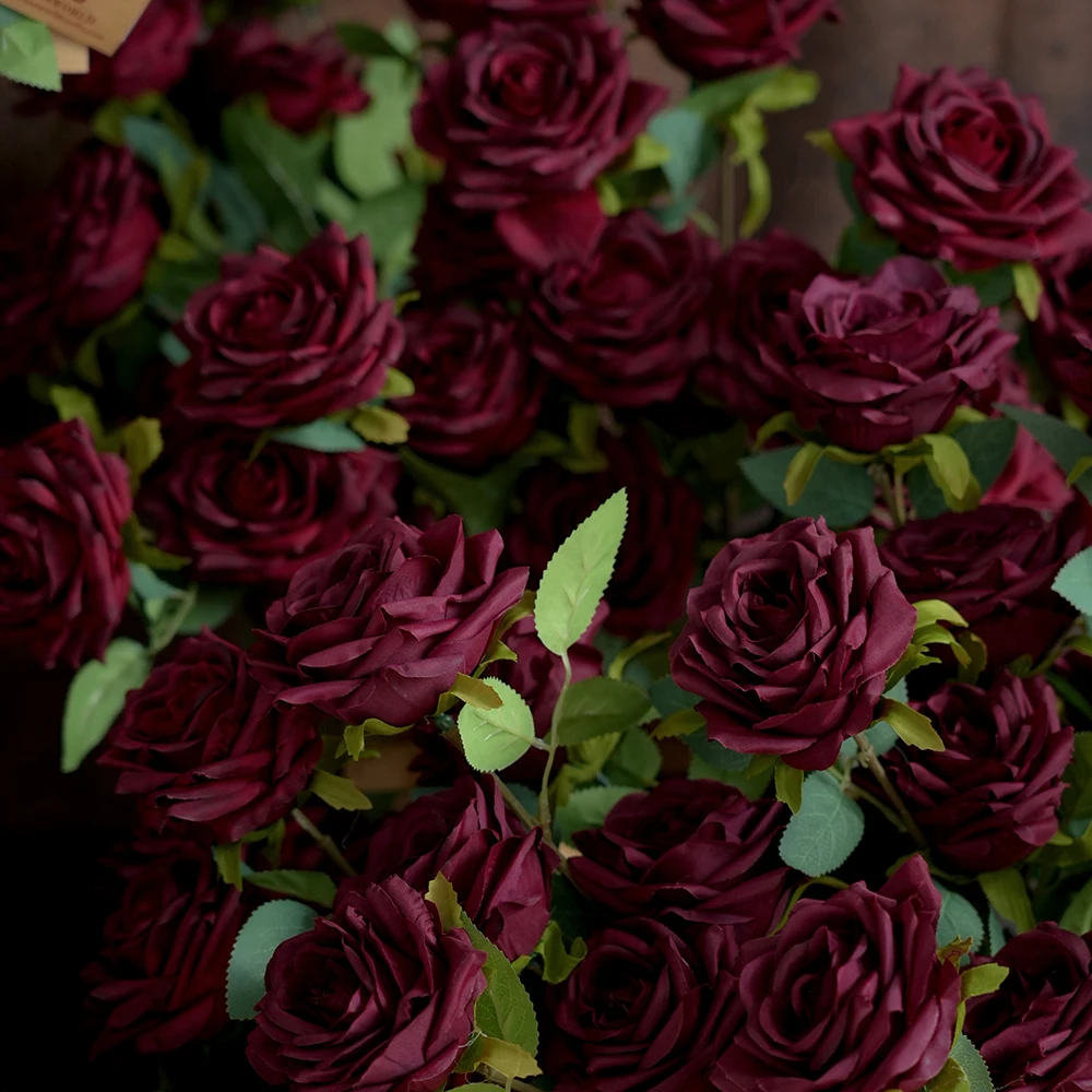 Wholesale Artificial Rose Flowers Burgundy Color Rose Silk Flowers ...