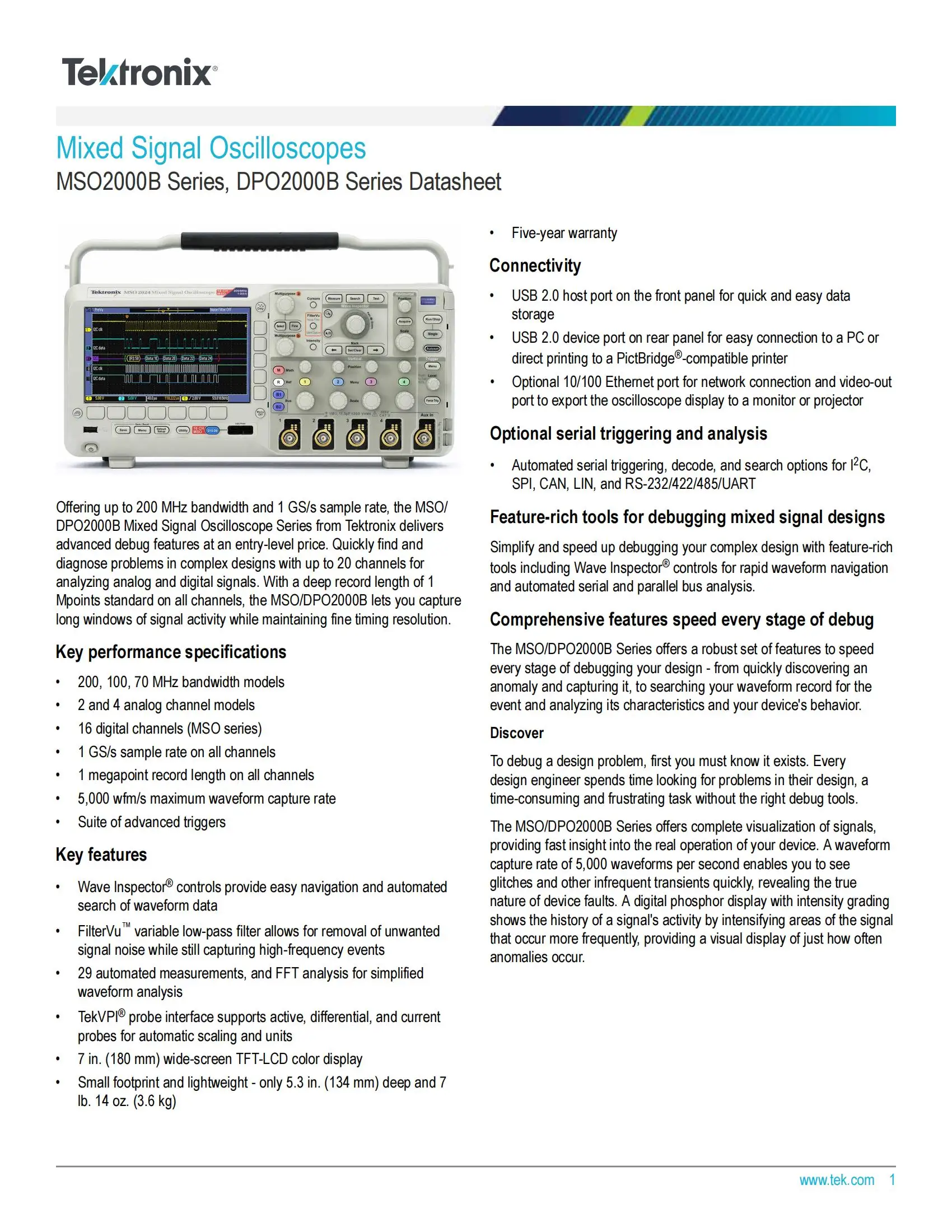 Tektronix MSO2000B Mixed Signal Oscilloscope 200 MHz 1M Points Analog ...