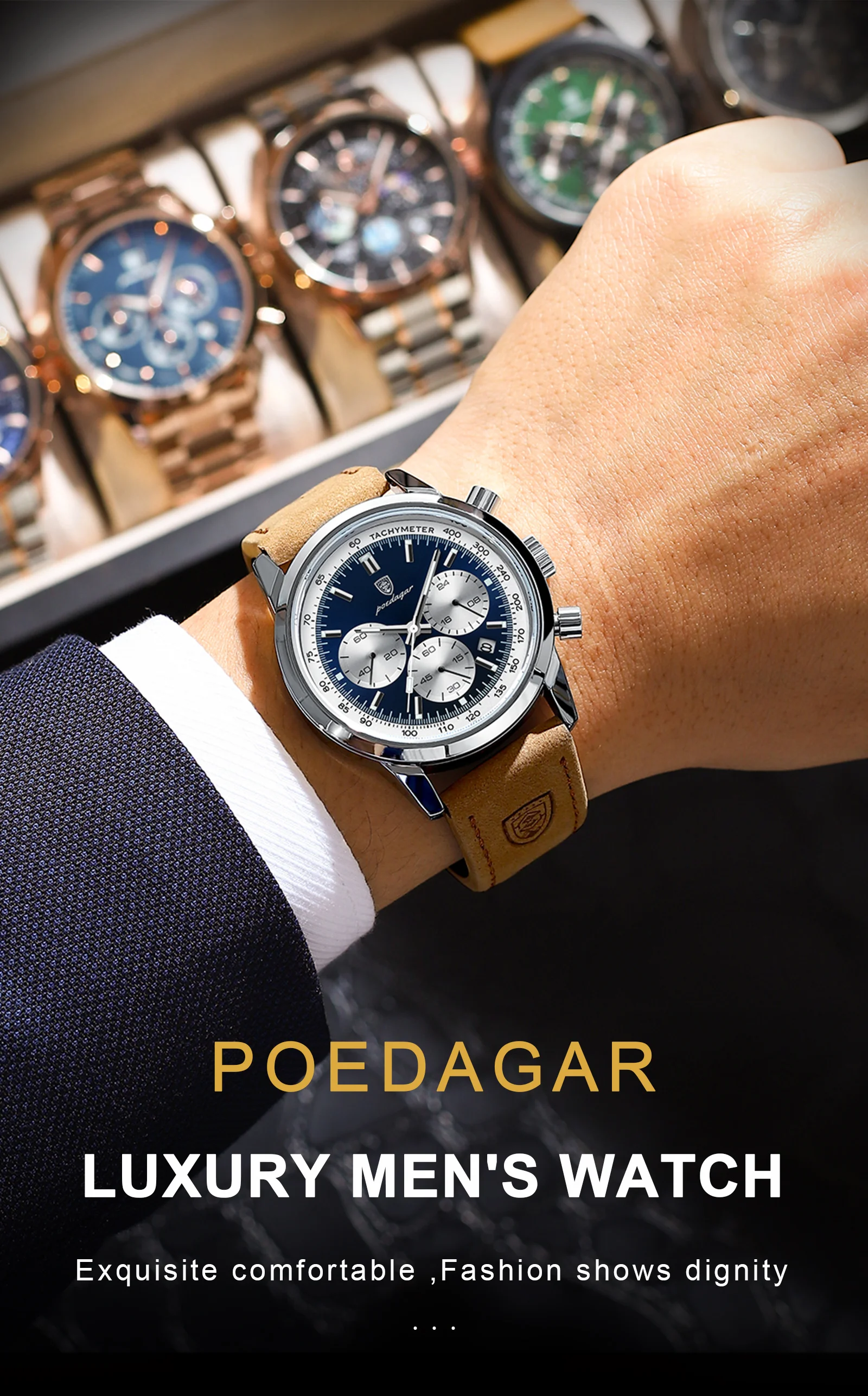 POEDAGAR 921 - Durable Leather Waterproof Watches for Men