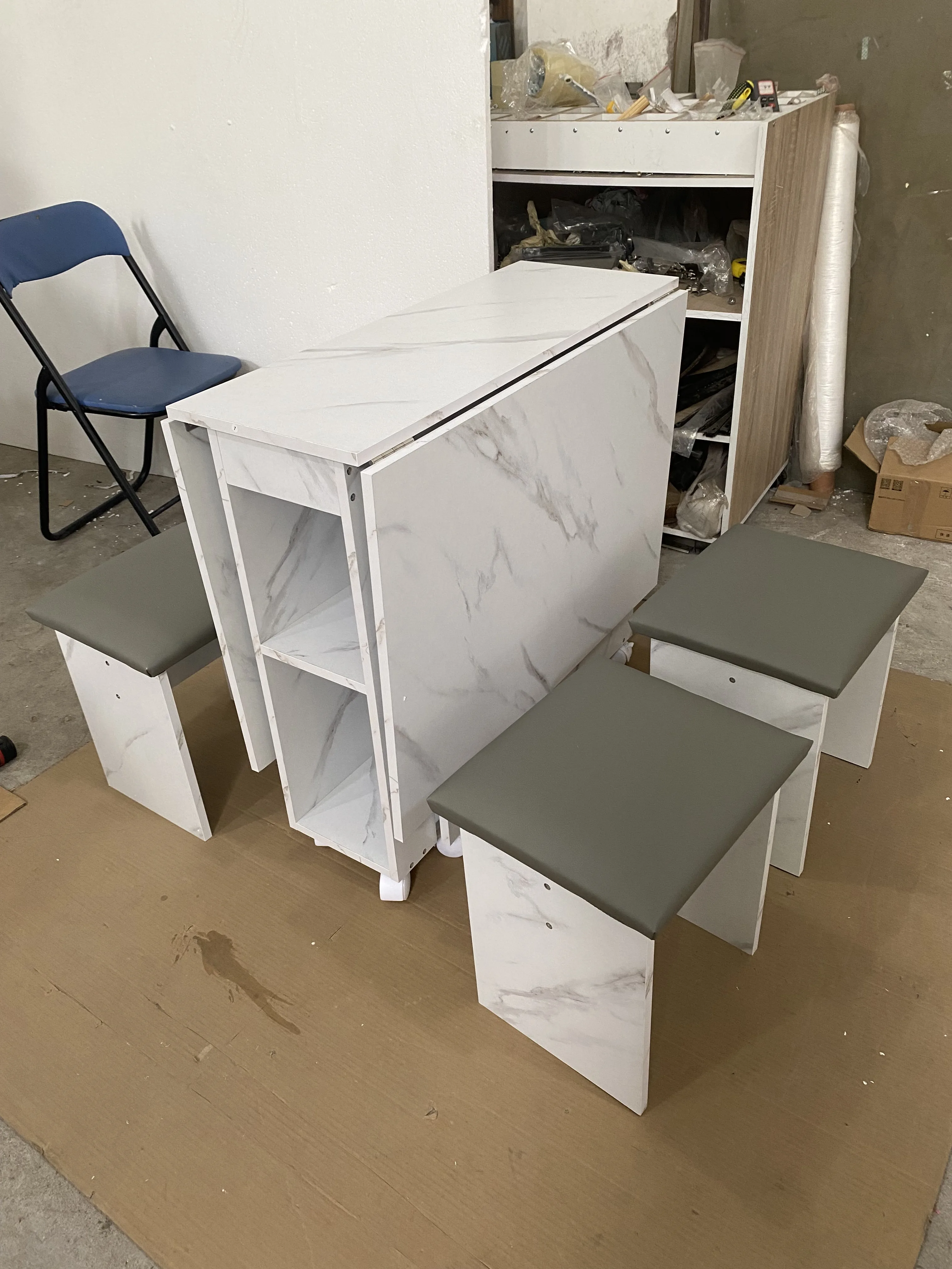 Modern Wood Table and Stool Sets Pedestal Folding Dining Table with ...