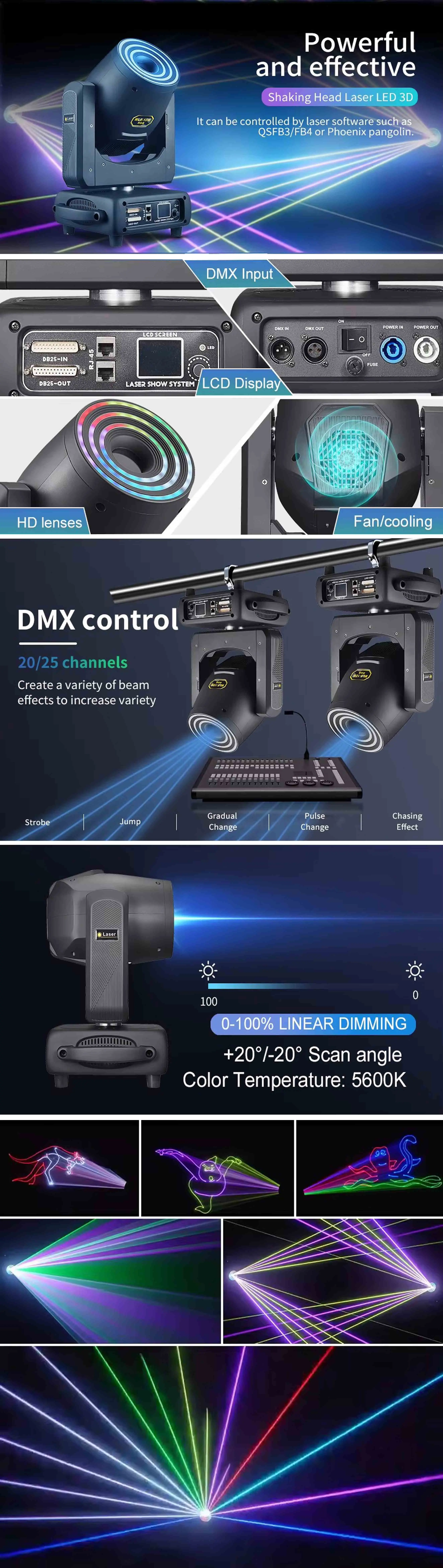 10W RGB Laser Animation Projector Laser Stage Light Moving Head Laser ...