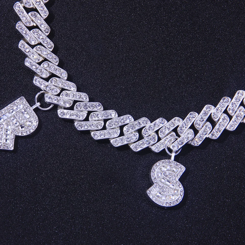 Iced Cuban Link Chain Letter Pendant With Diamond Tennis Chain Women's ...