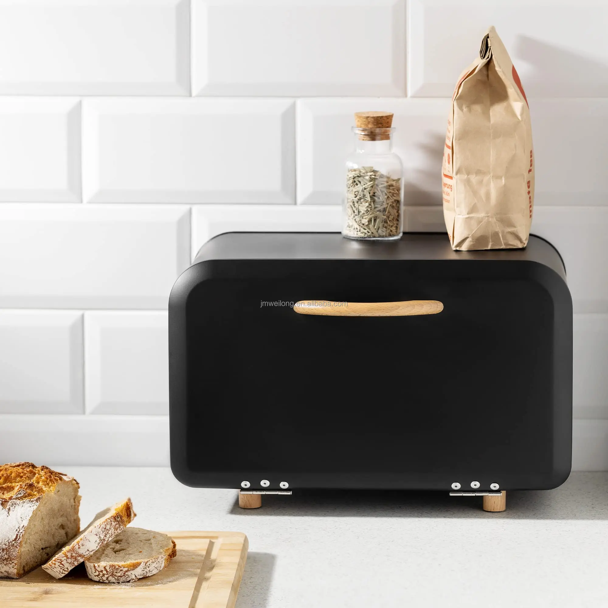 Metal Bread Box Storage Tin For Kitchen With Drop Down Door Bread Roll ...