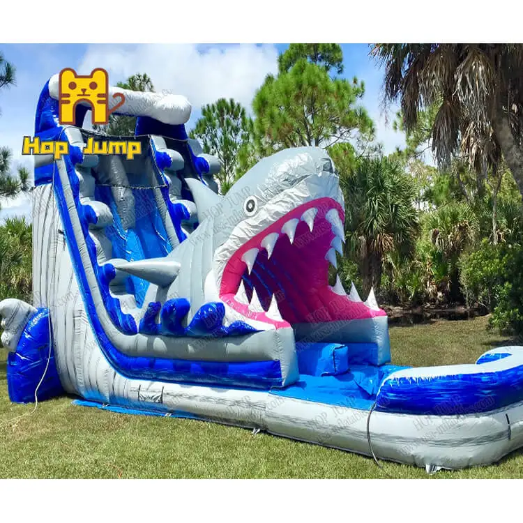 Blue Shark Inflatable Water Slide Summer Funny Backyard Inflatable ...