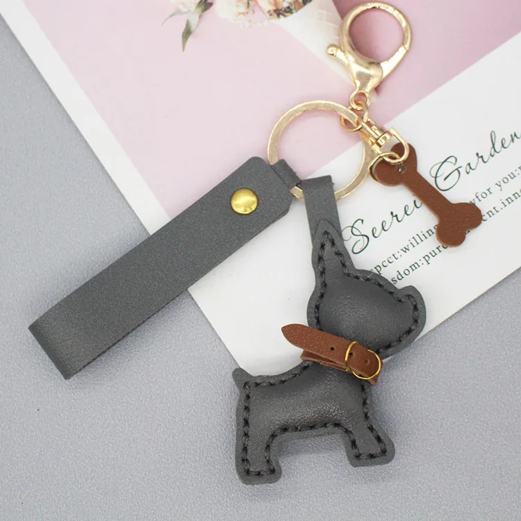 Diy Material Package Bulldog Keychain PU Leather Dog Keychains for ...