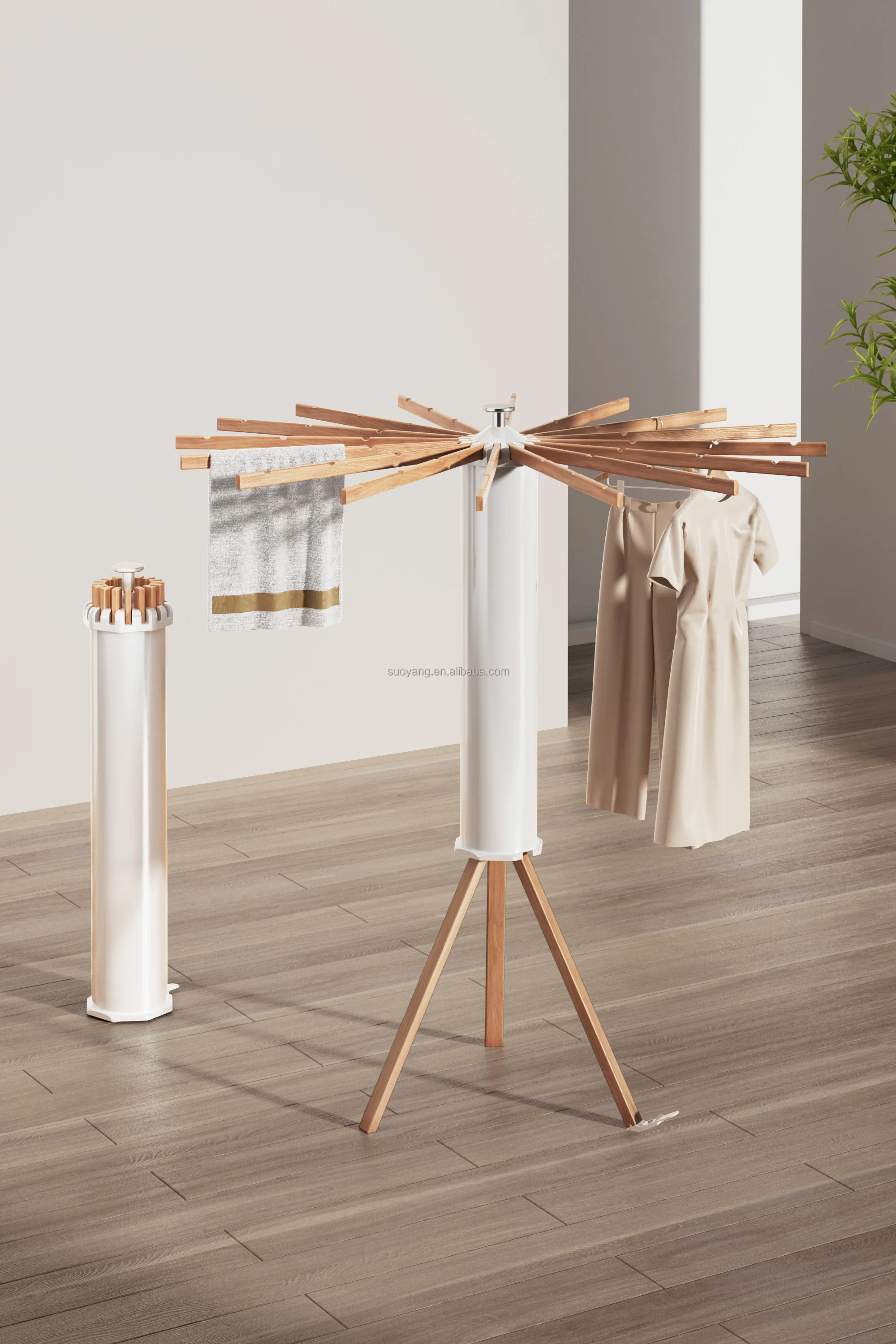 Foldable Wooden Standing Dryer - Efficient Clothes Organizer