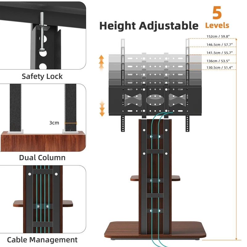 Height Adjustable TV Stand - Supports 32-65 Inch Tvs