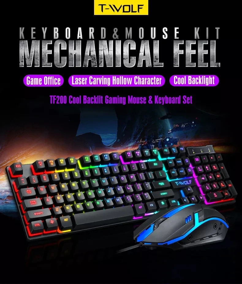 Twolf Tf200 Gaming Wired Keyboard And Mouse Combo Computer Mechanical ...