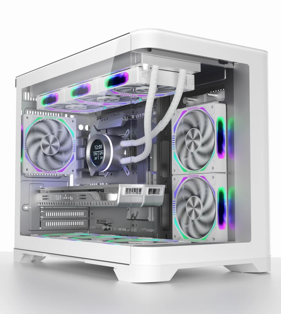 RGB Aluminum PC Gaming Case with Window, Mid Tower, Supports M-ATX/ITX