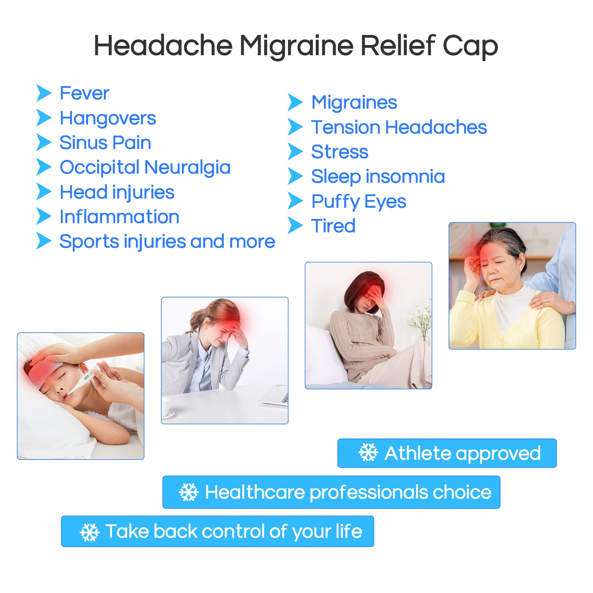 Form Fitting Gel Ice Headache Migraine Relief Cap Hat