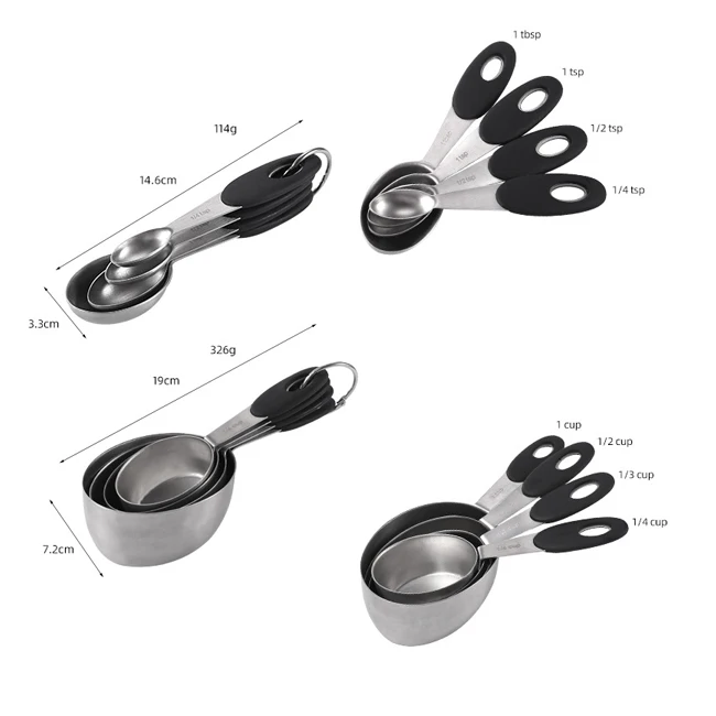 8pcs Premium Stainless Steel Oval Shape Measuring Spoons Cups Set With ...