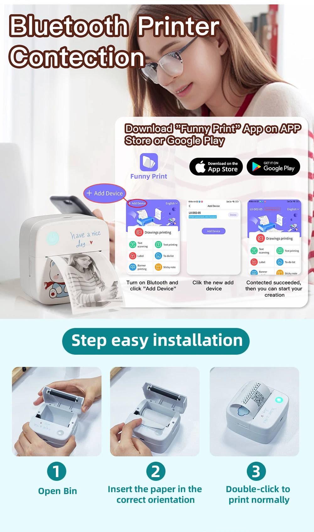 Dolewa Thermal Mini Printer Portable Bluetooth Label Printer