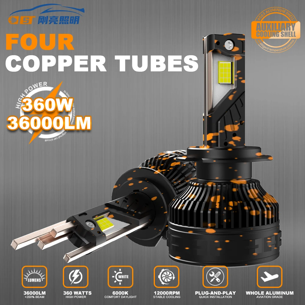 New T8 4575 Chips Four Copper Pipes IP68 Canbus Unique Color Design 150W 36000LM 9012 9005 9006 ...