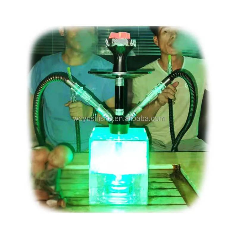 Multi Hose Smoking 4 Pipes Shisha Pot Square Box Led Acrylic Hookah ...